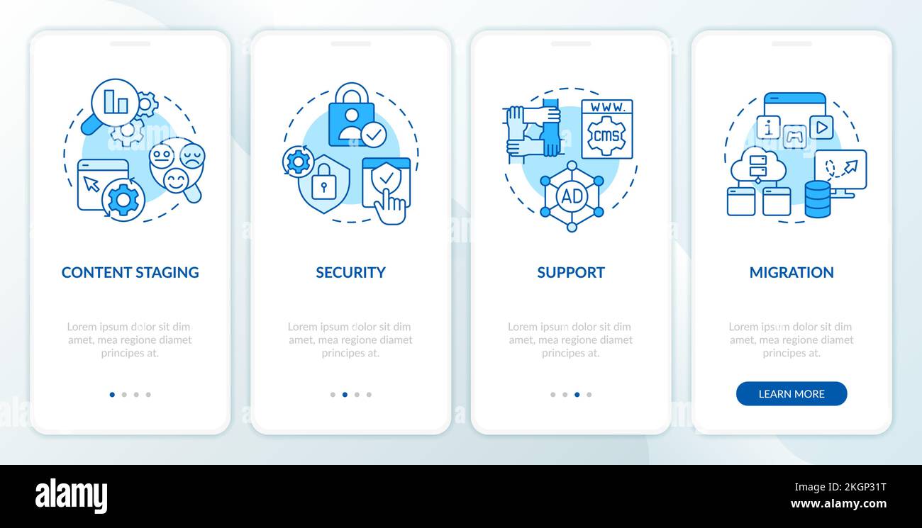 CMS requirements blue onboarding mobile app screen Stock Vector Image ...