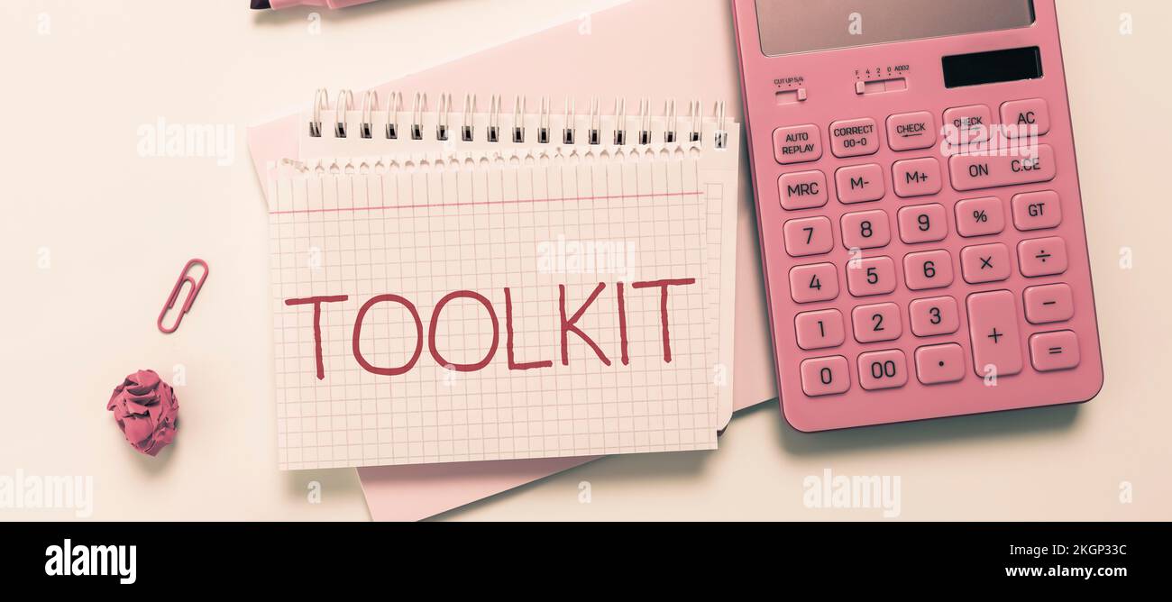 Text showing inspiration Toolkit. Business showcase set of tools kept ...