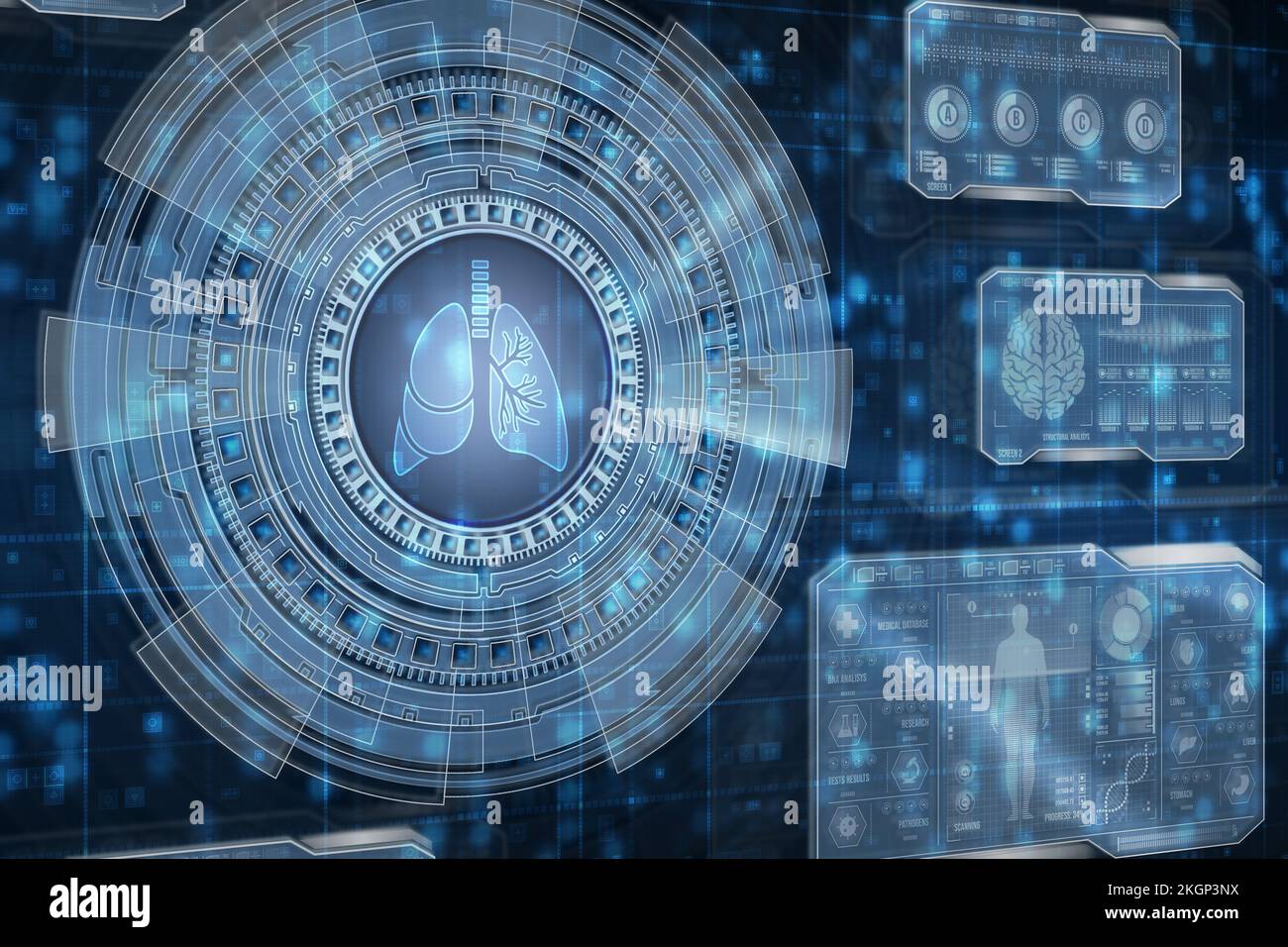 Medical hud screen with lungs. Online medicine and health concept Stock ...