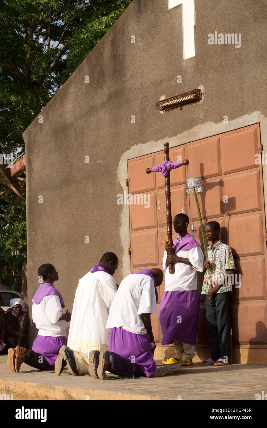 Celebrants kneeling, Easter Church Service, Catholic Church, Couffo ...