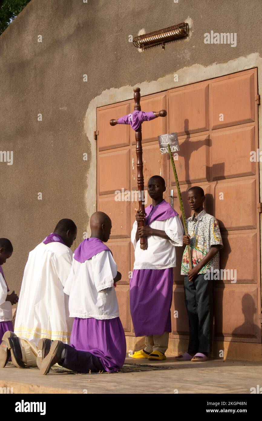 Celebrants kneeling, Easter Church Service, Catholic Church, Couffo ...