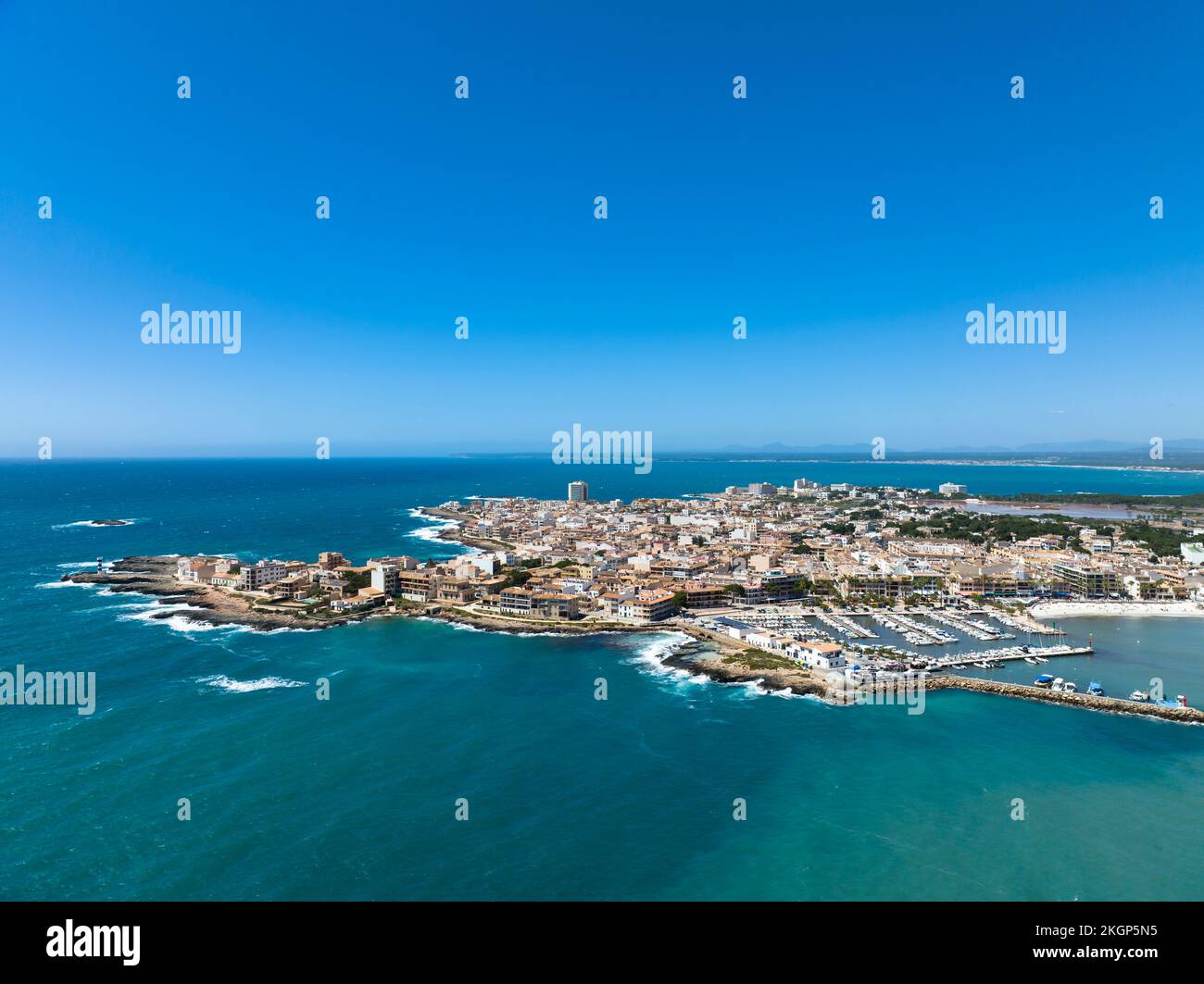 Spain, Balearic Islands, Colonia de Sant Jordi, Aerial view of resort ...