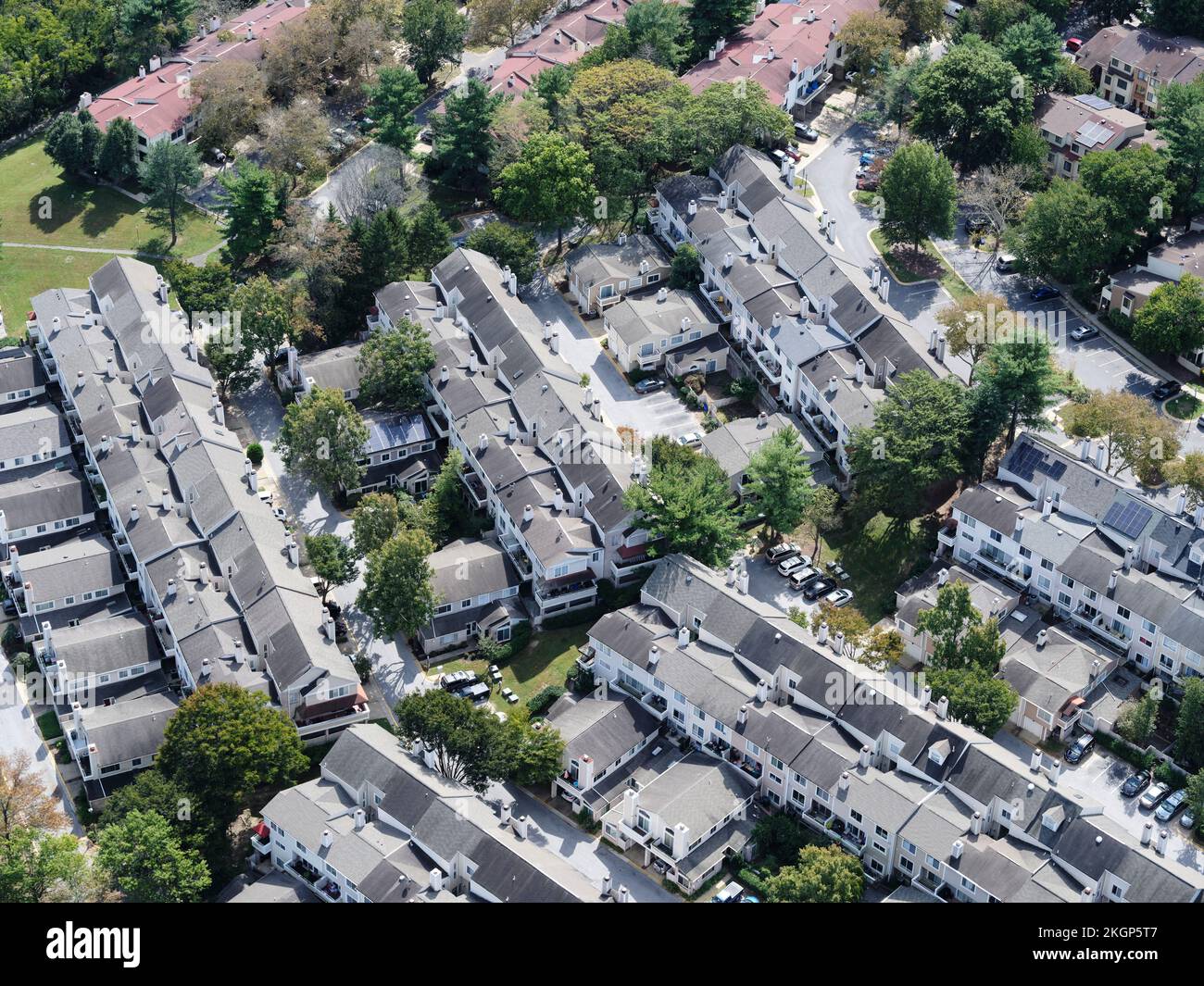 USA, Maryland, Aerial view of suburban community in Montgomery County ...