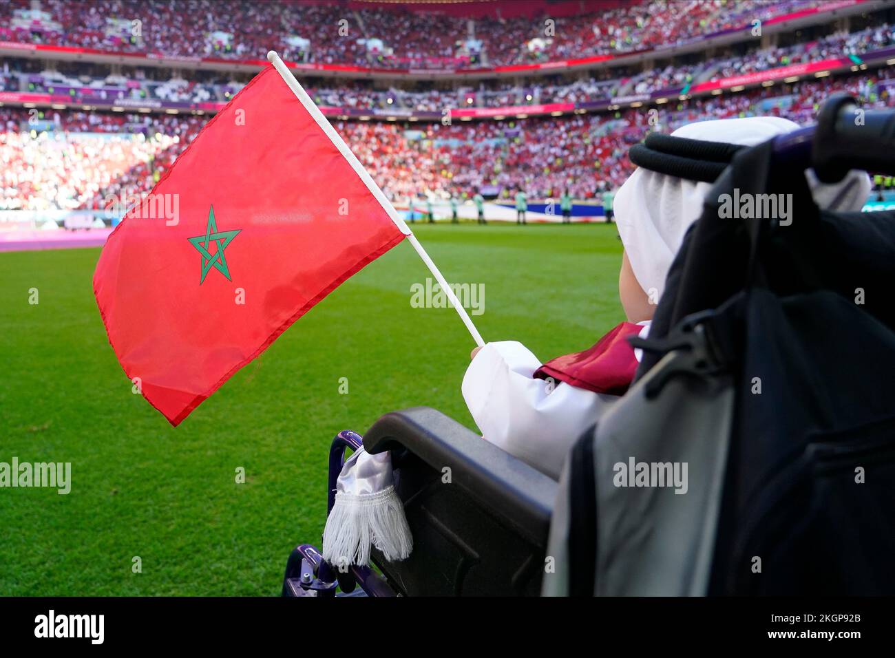 Morocco boy fan on the pitch during the Qatar 2022 World Cup match, group F, date 1, between ...