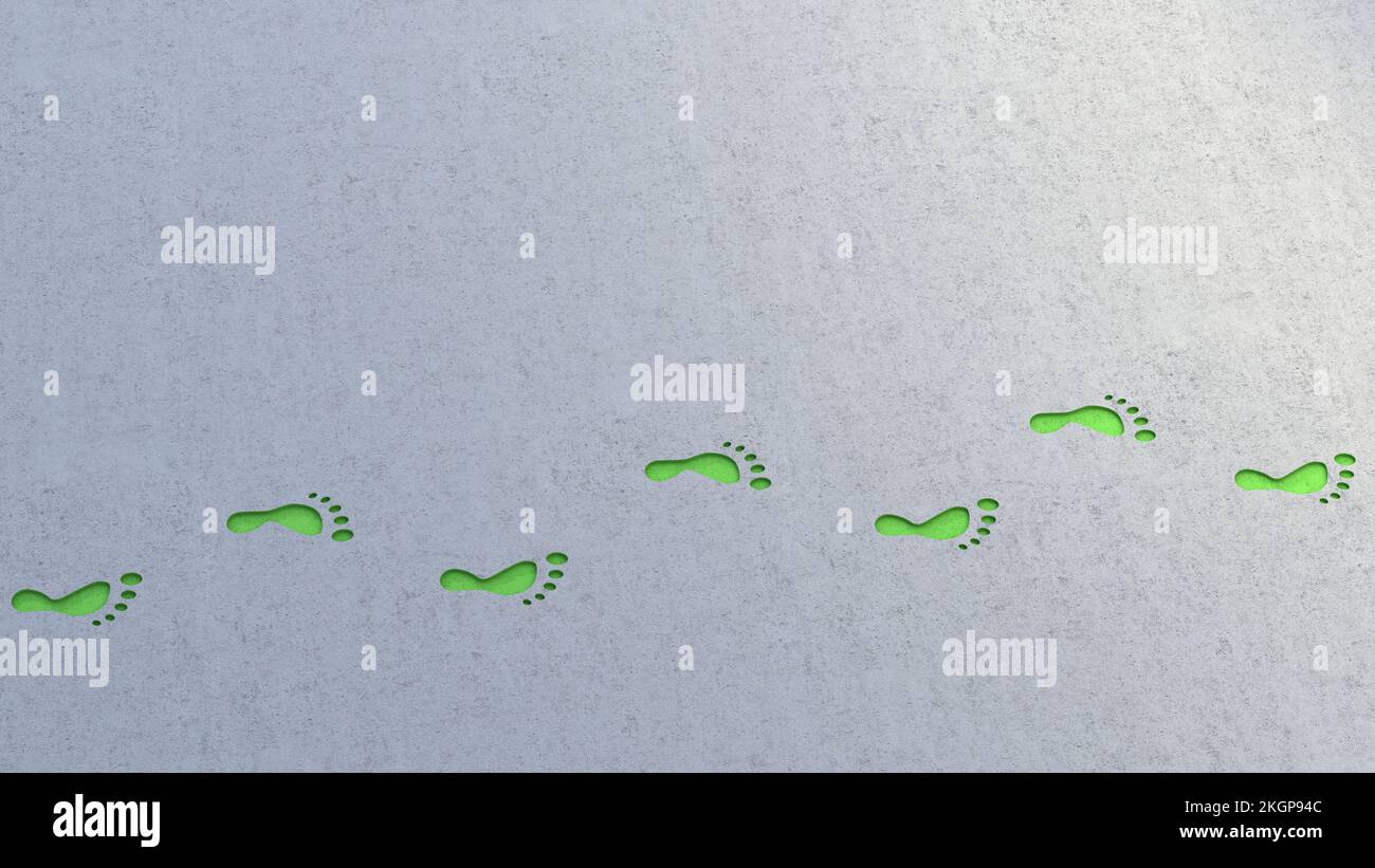 Illustration of green footprints stretching across gray background ...