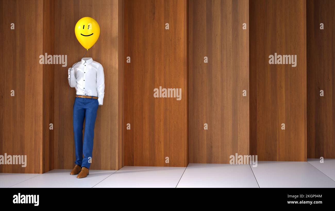 Three dimensional render of invisible person holding balloon with happy ...