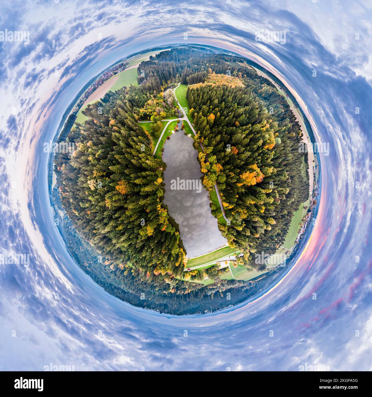 Germany, Baden-Wurttemberg, little planet view of Eisenbachstausee in ...