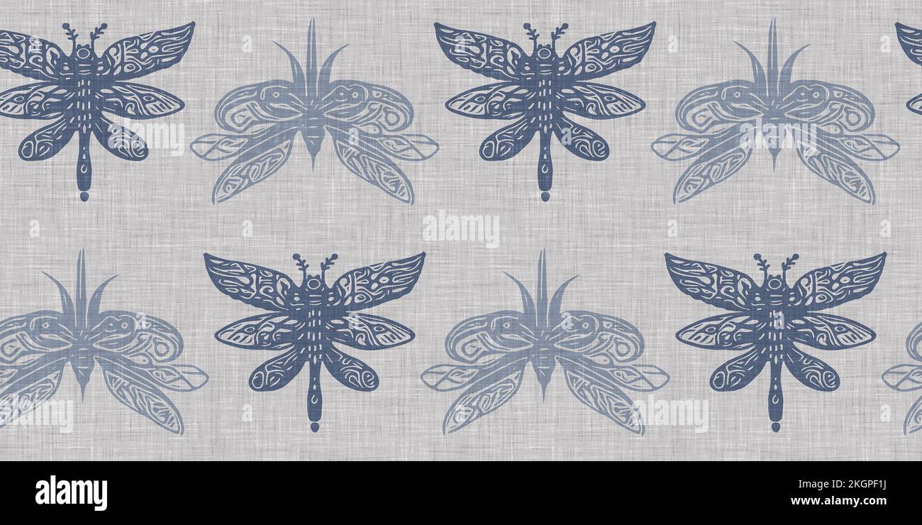 Farmhouse blue butterfly seamless border. Rustic French wildlife for ...