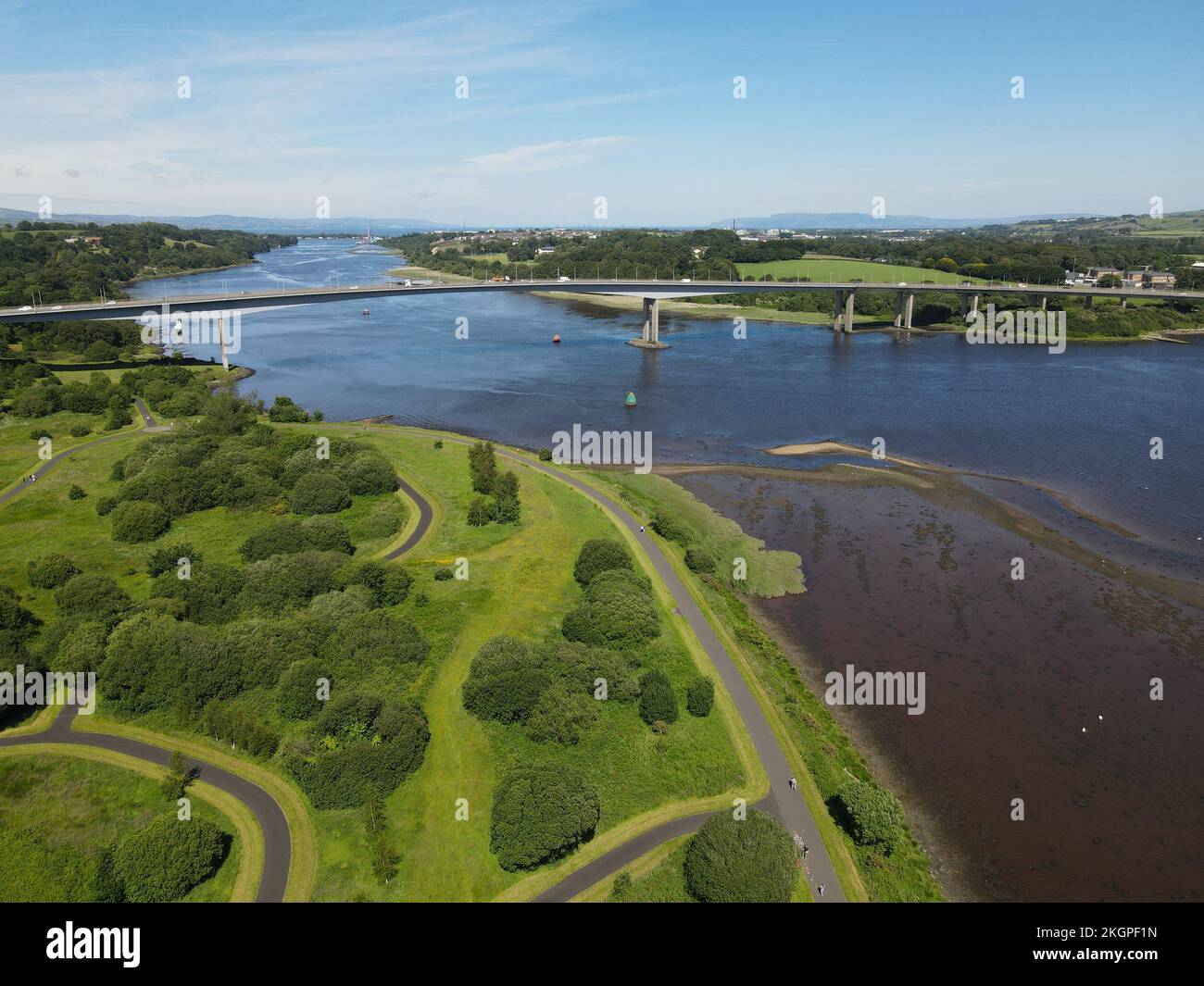 An aerial view of the Foyle Bridge in Londonderry, Northern Ireland ...