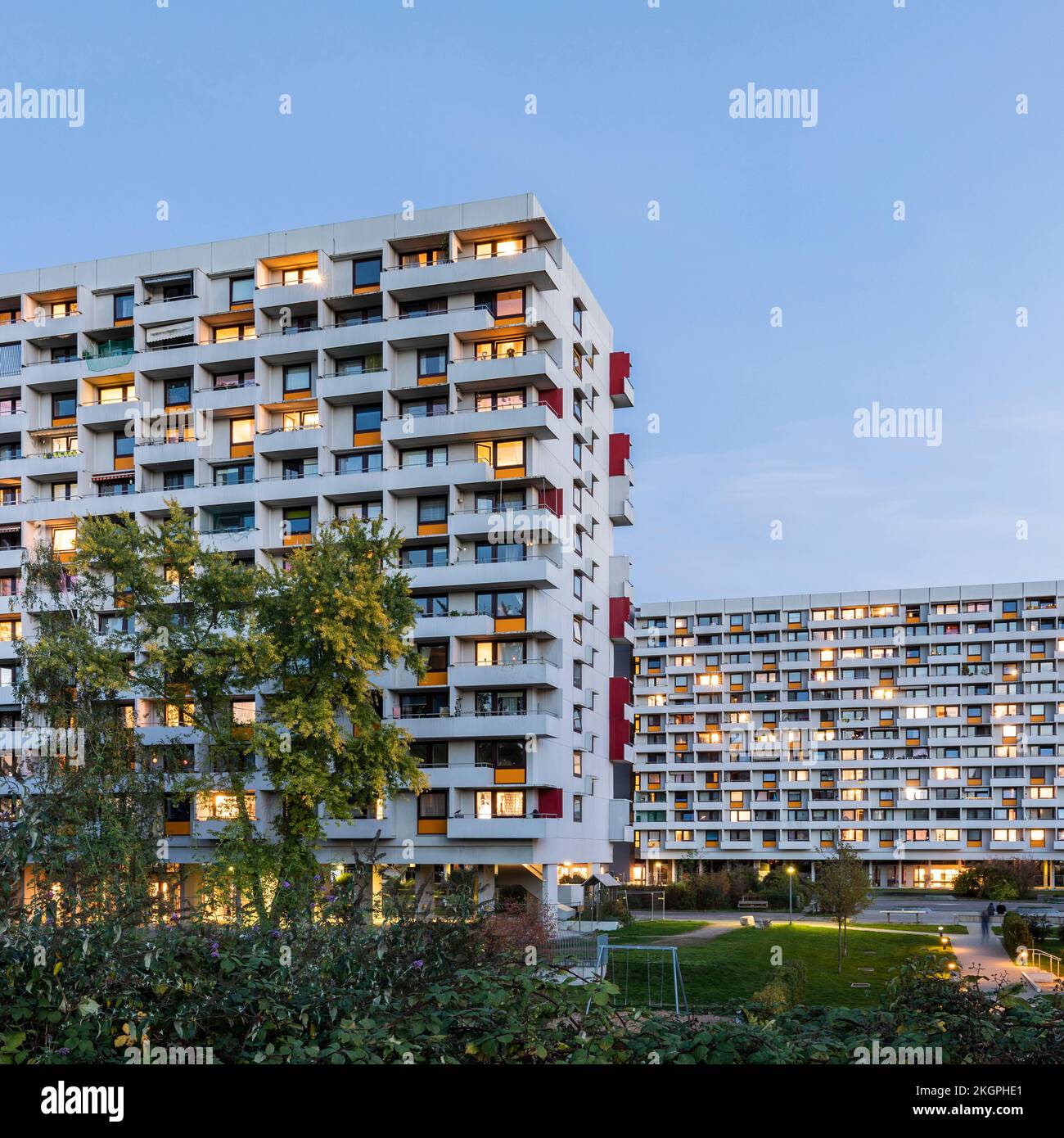 Apartment buildings hallschlag district dusk hi-res stock photography ...