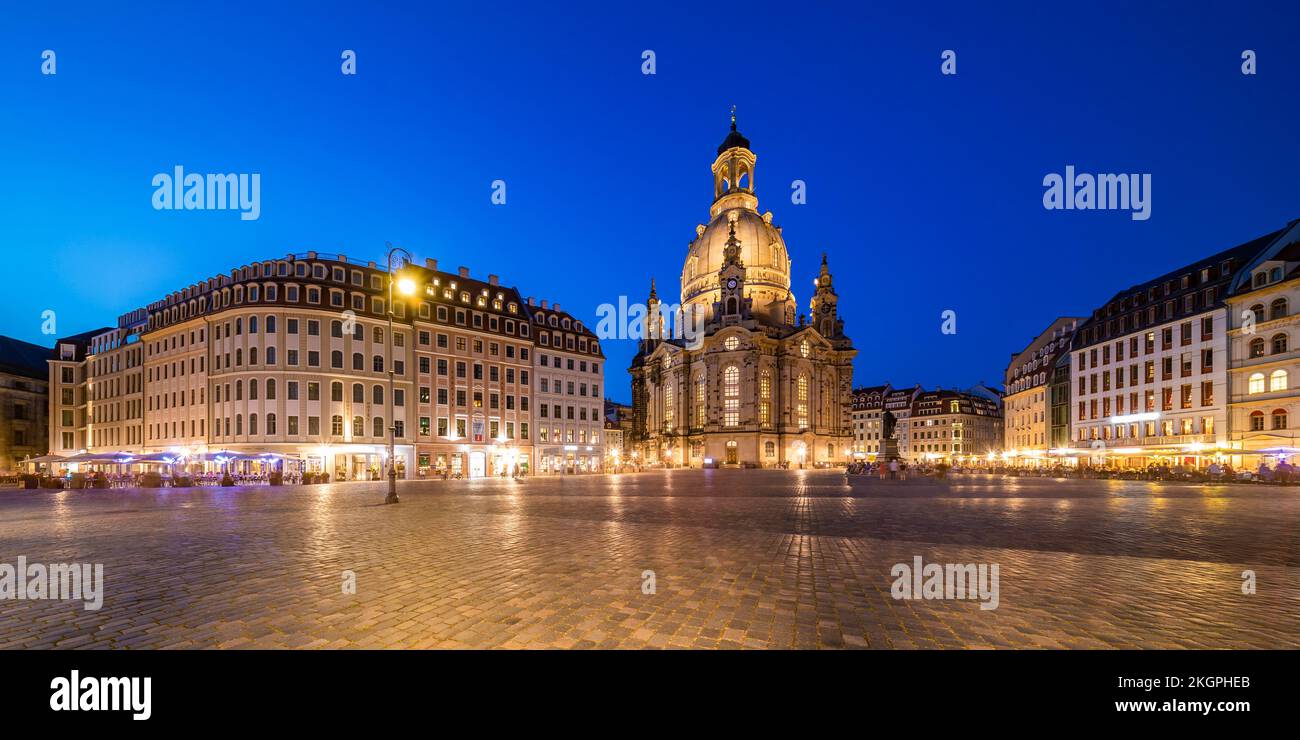Germany, Saxony, Dresden, Neumarkt square at dusk with historic ...