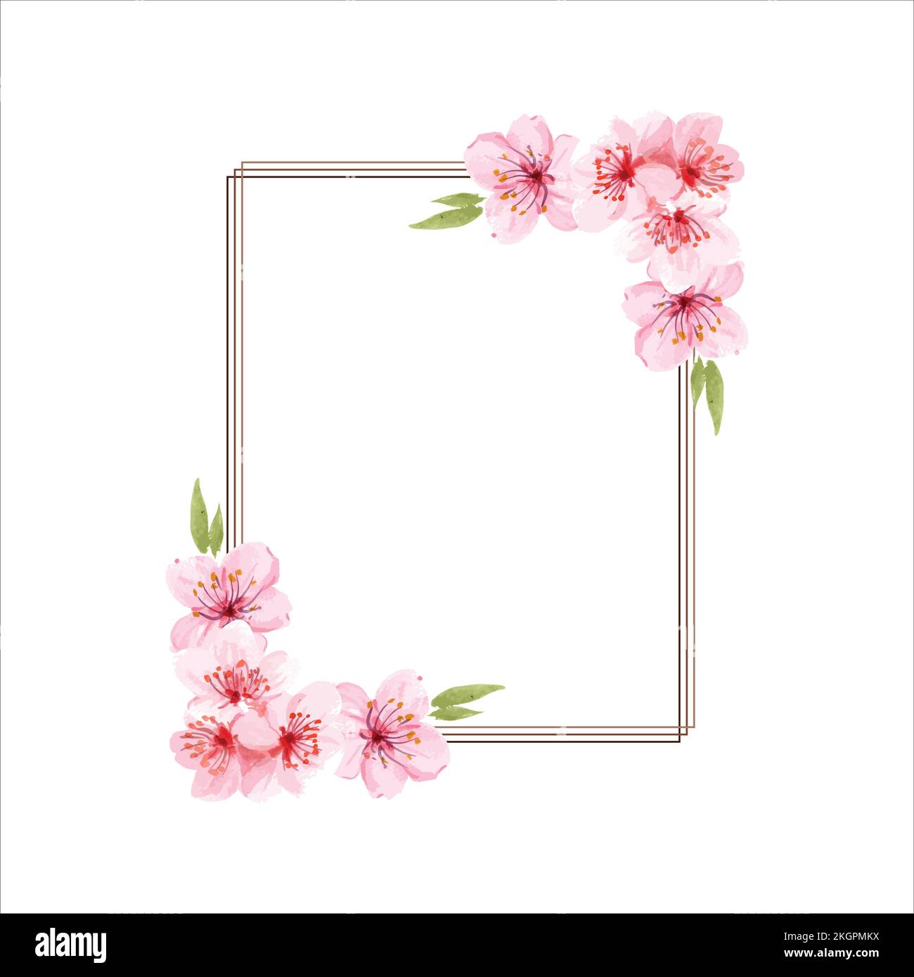 Spring floral border. Cherry blossoms pink flowers frame, Flower ...