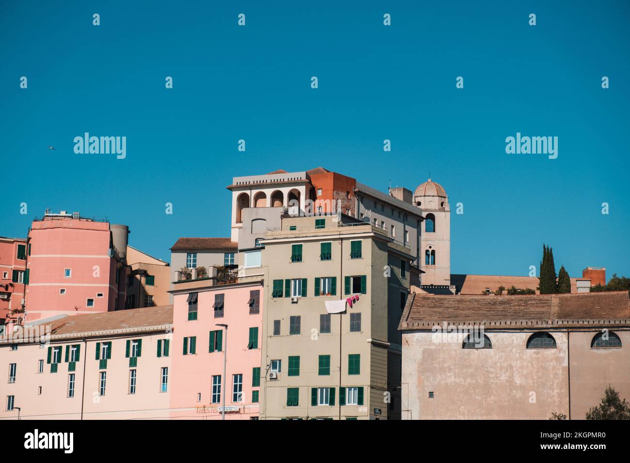 The beautiful cityscape with colorful buildings in Italy, Genoa Stock ...