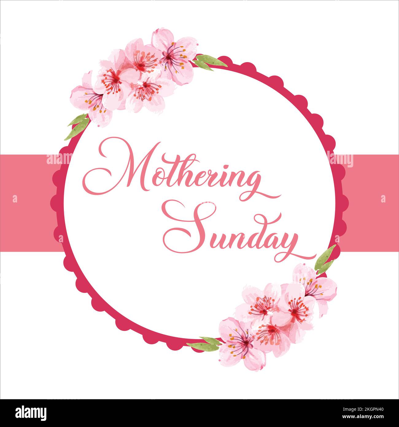 Mothering Sunday banner with cherry blossoms. Pink flowers over blue ...