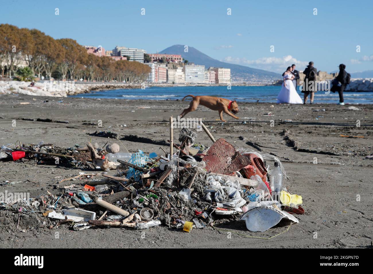 Naples, Italy. 23rd Nov, 2022. Plastic waste and debris carried by the ...