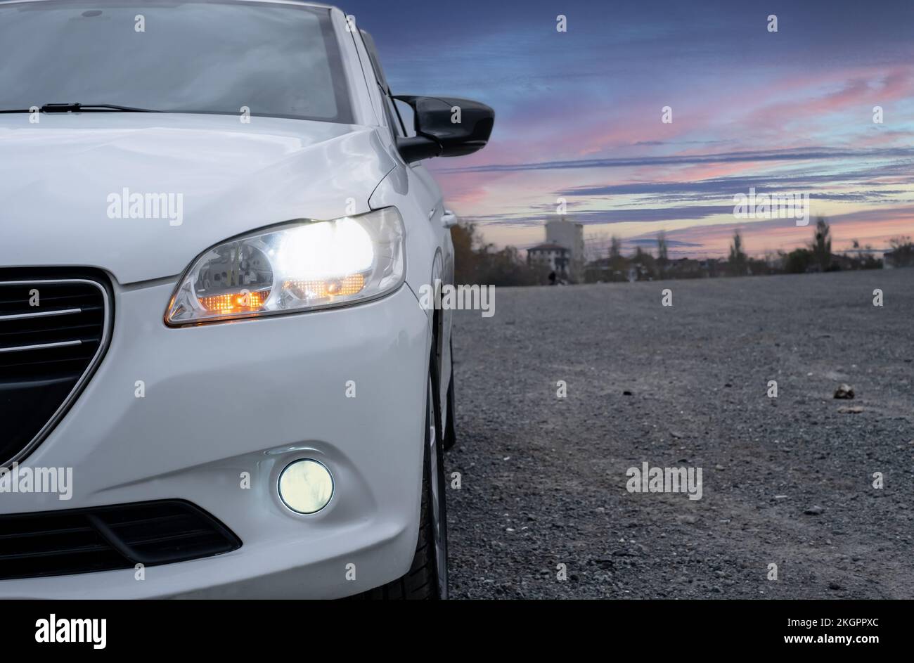 Front view car on dirt road. copy spaces. Selective focus.General car ...