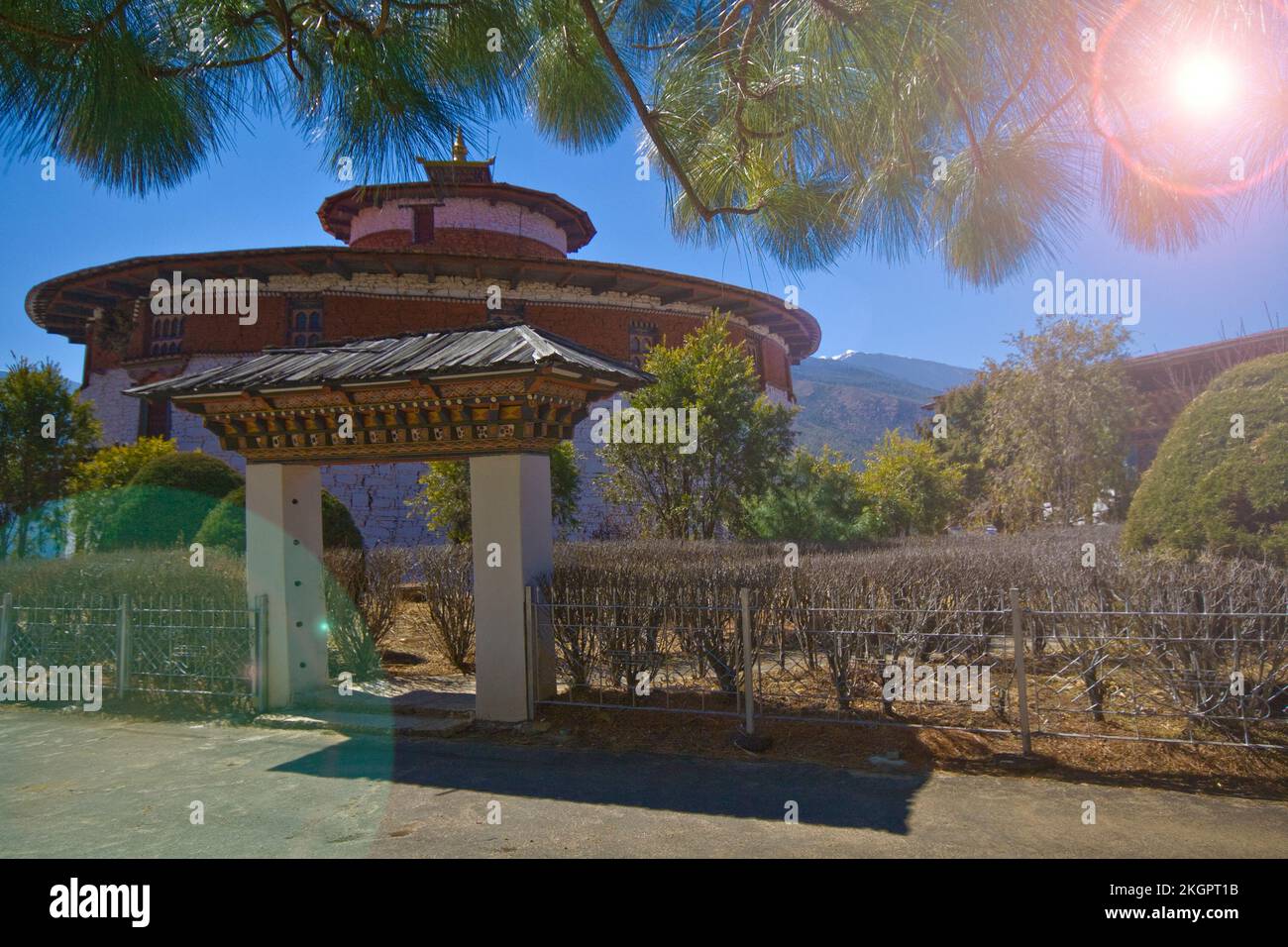 The old Bhutanese temples are in the beautiful valley among Himalaya ...