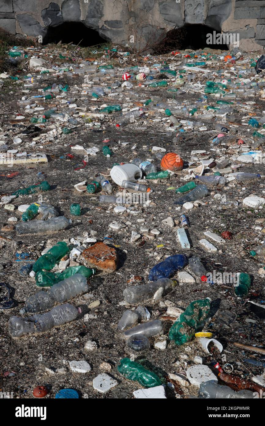 Naples, Italy. 23rd Nov, 2022. Plastic waste and debris carried by the ...