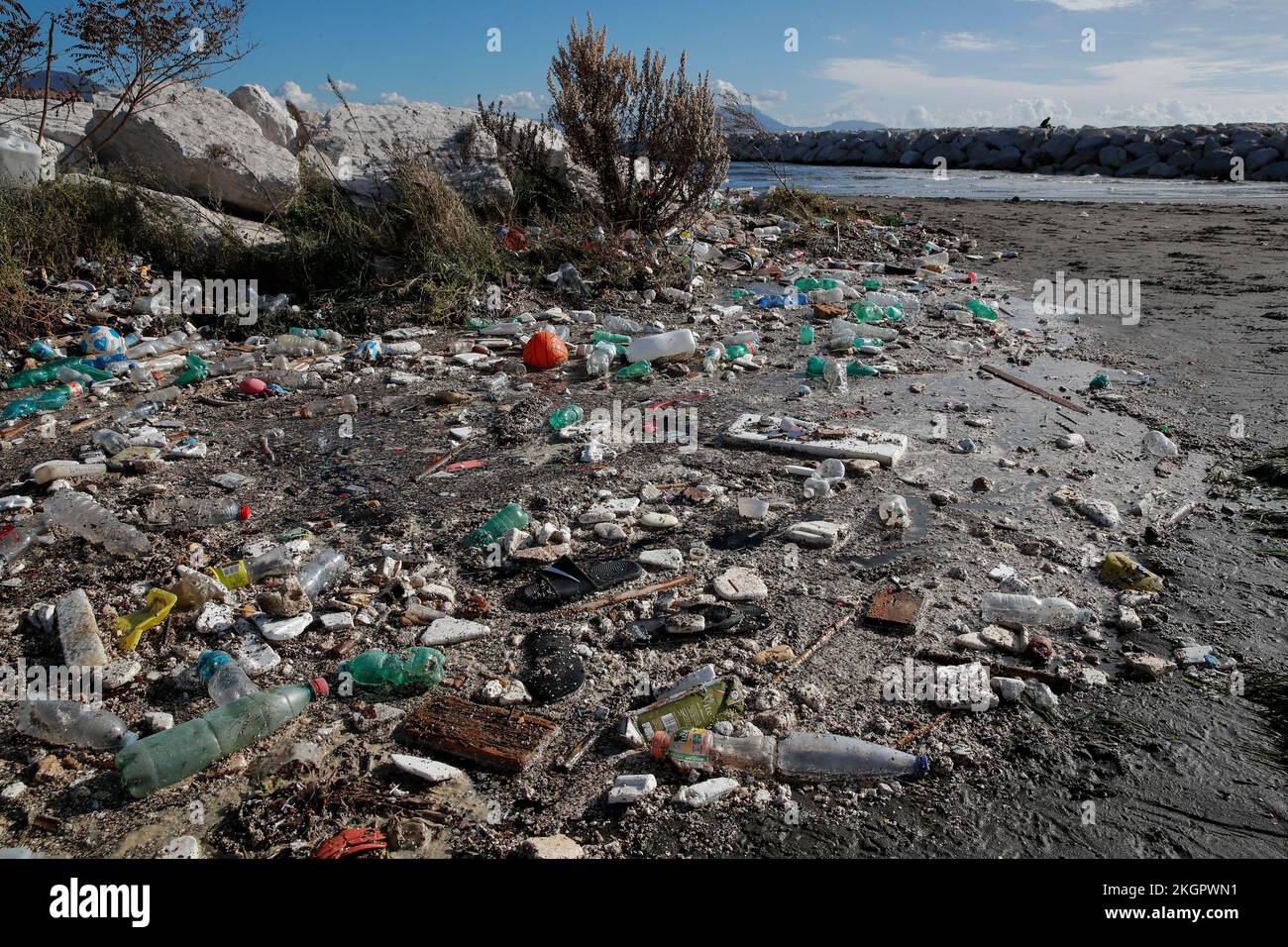 Naples, Italy. 23rd Nov, 2022. Plastic waste and debris carried by the ...