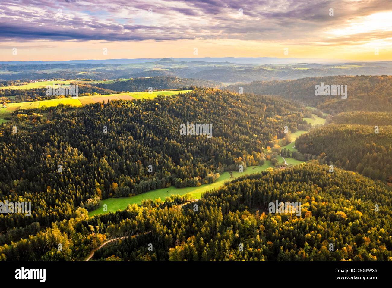 Germany, Baden-Wurttemberg, Drone view of Haselbachtal valley in autumn ...