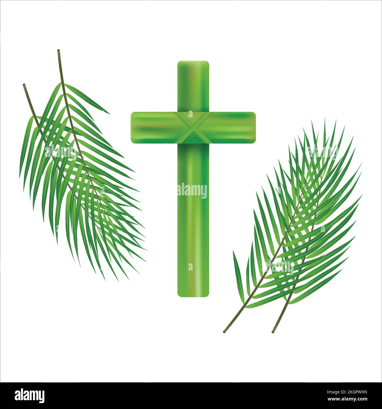 Palm Sunday cross and front white background, Green Palm leaves vector ...