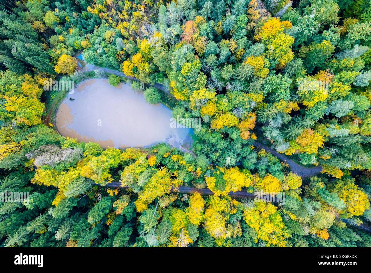 Drone view small lake swabian franconian forest hi-res stock ...