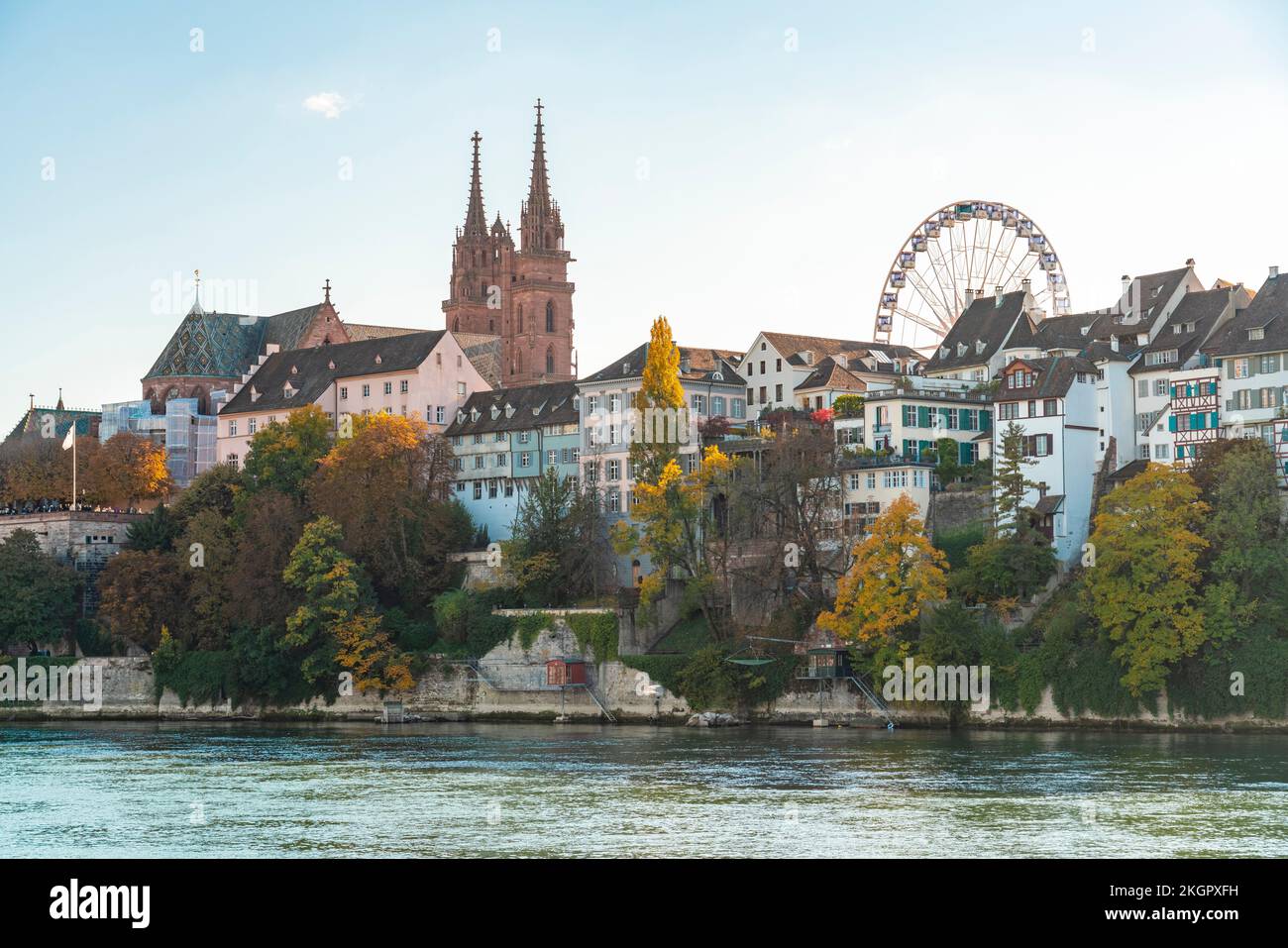 Switzerland, Basel-Stadt, Basel, Rhine River with various houses, Basel ...