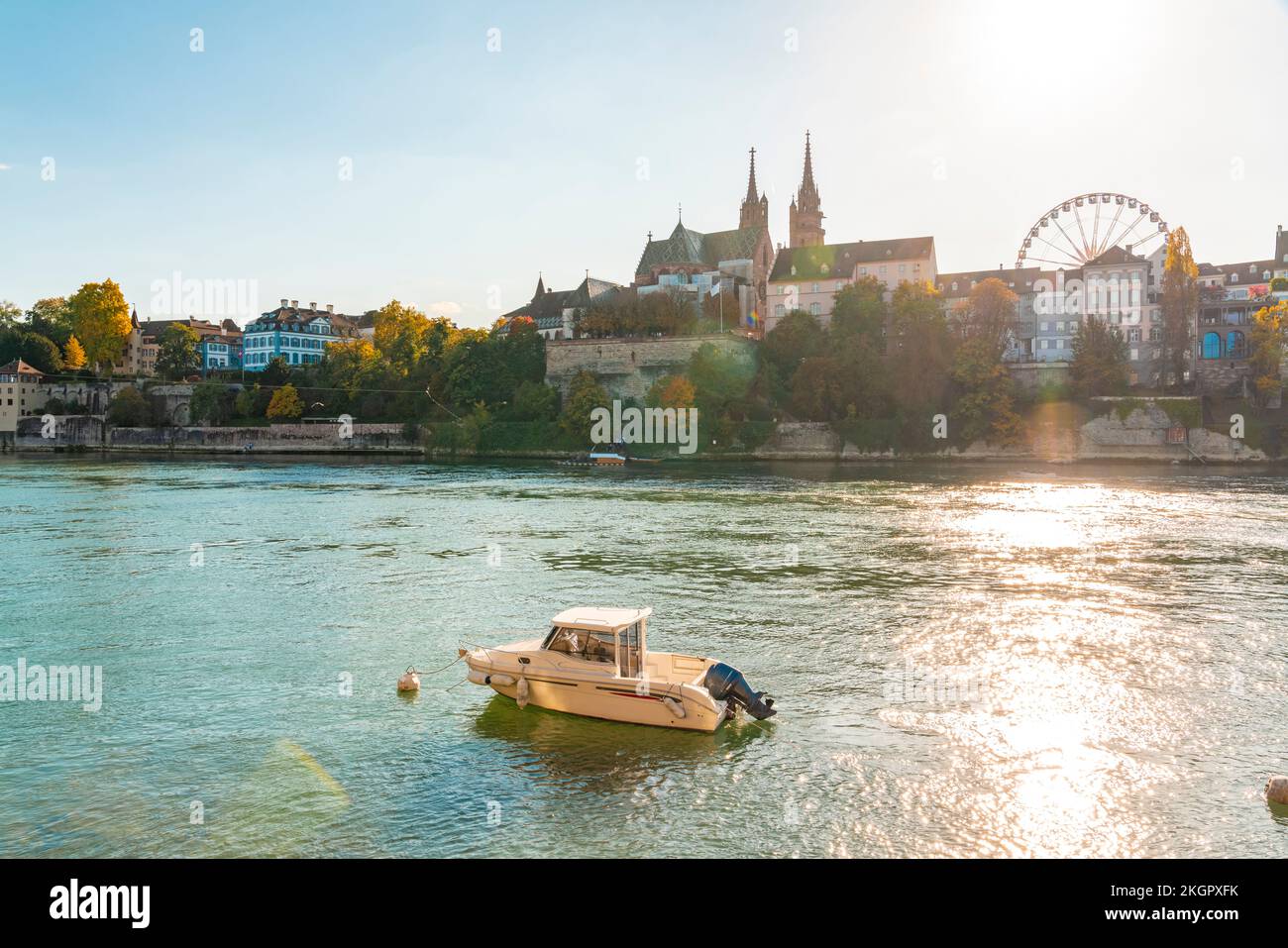 Switzerland, Basel-Stadt, Basel, Rhine River with various houses, Basel ...