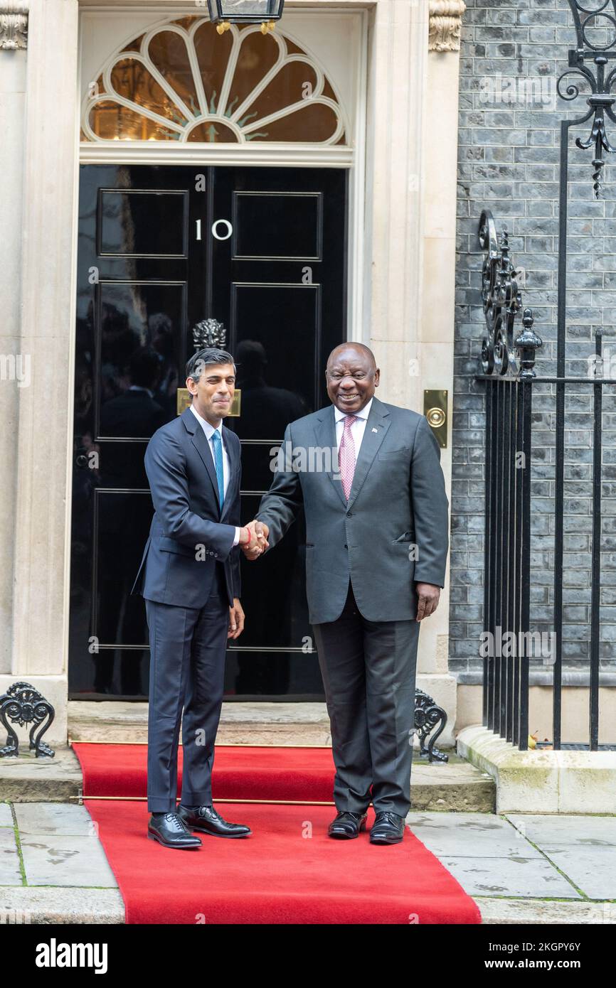 London, UK. 23rd Nov, 2022. Cyril Ramaphosa, President of South Africa meets with Rishi Sunak ...