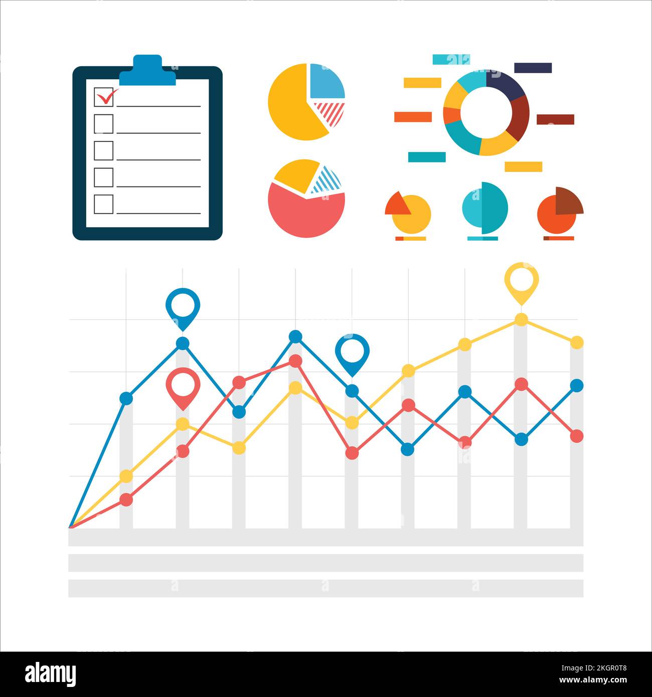Infographic element design, Three line charts, Diagram, graph, template ...