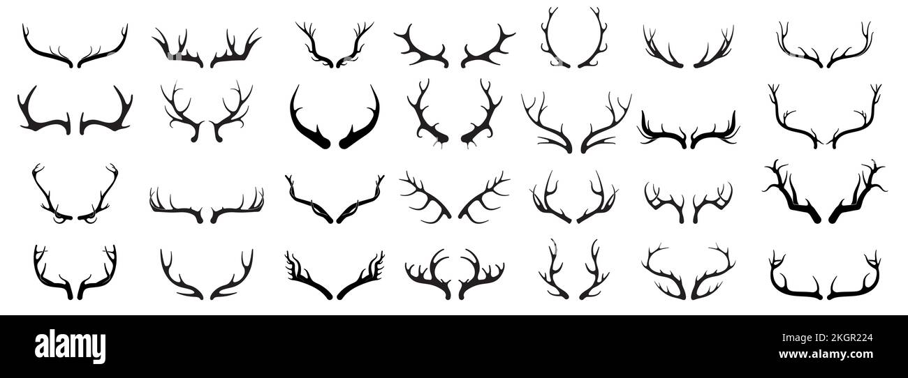 Deer Antlers Vector Set Hand Drawn Silhouettes Of Hunting Trophies