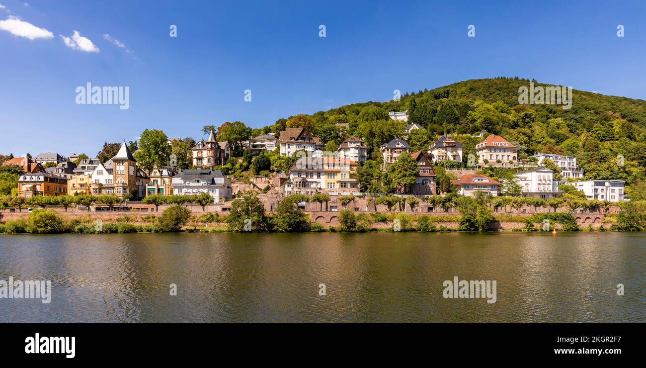 Germany, Baden-Wurttemberg, Heidelberg, Riverside villas in sunshine ...