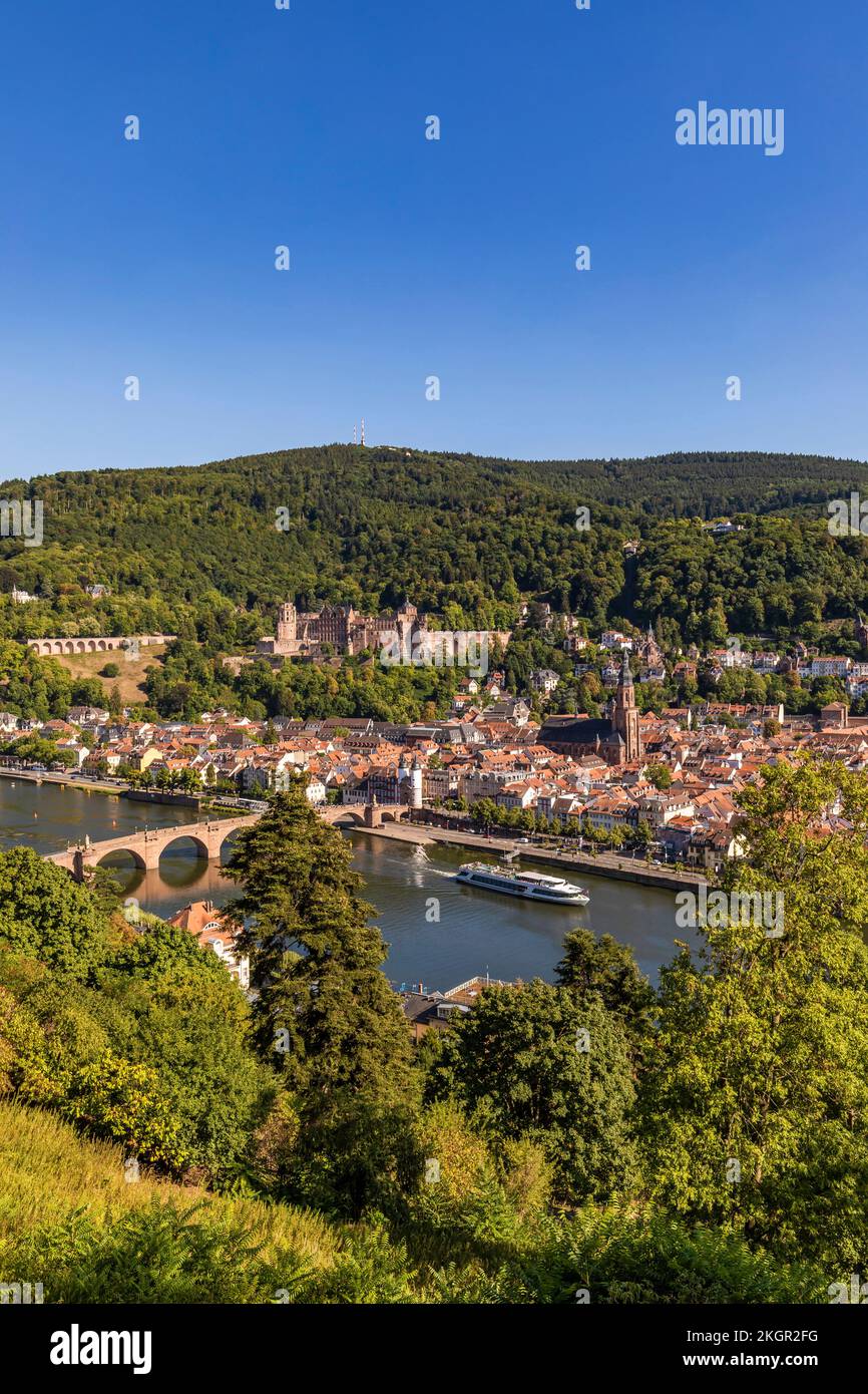 Germany, Baden-Wurttemberg, Heidelberg, View of riverside town in ...