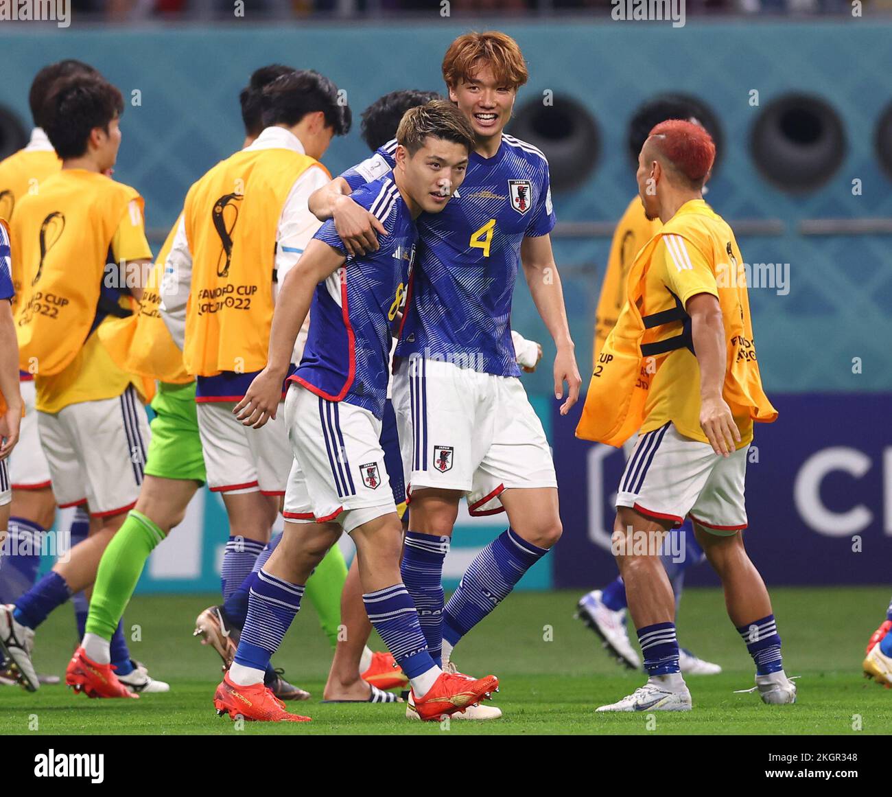 Doha, Qatar. 23rd Nov, 2022. Ritsu Doan of Japan (l) celebrates scoring ...