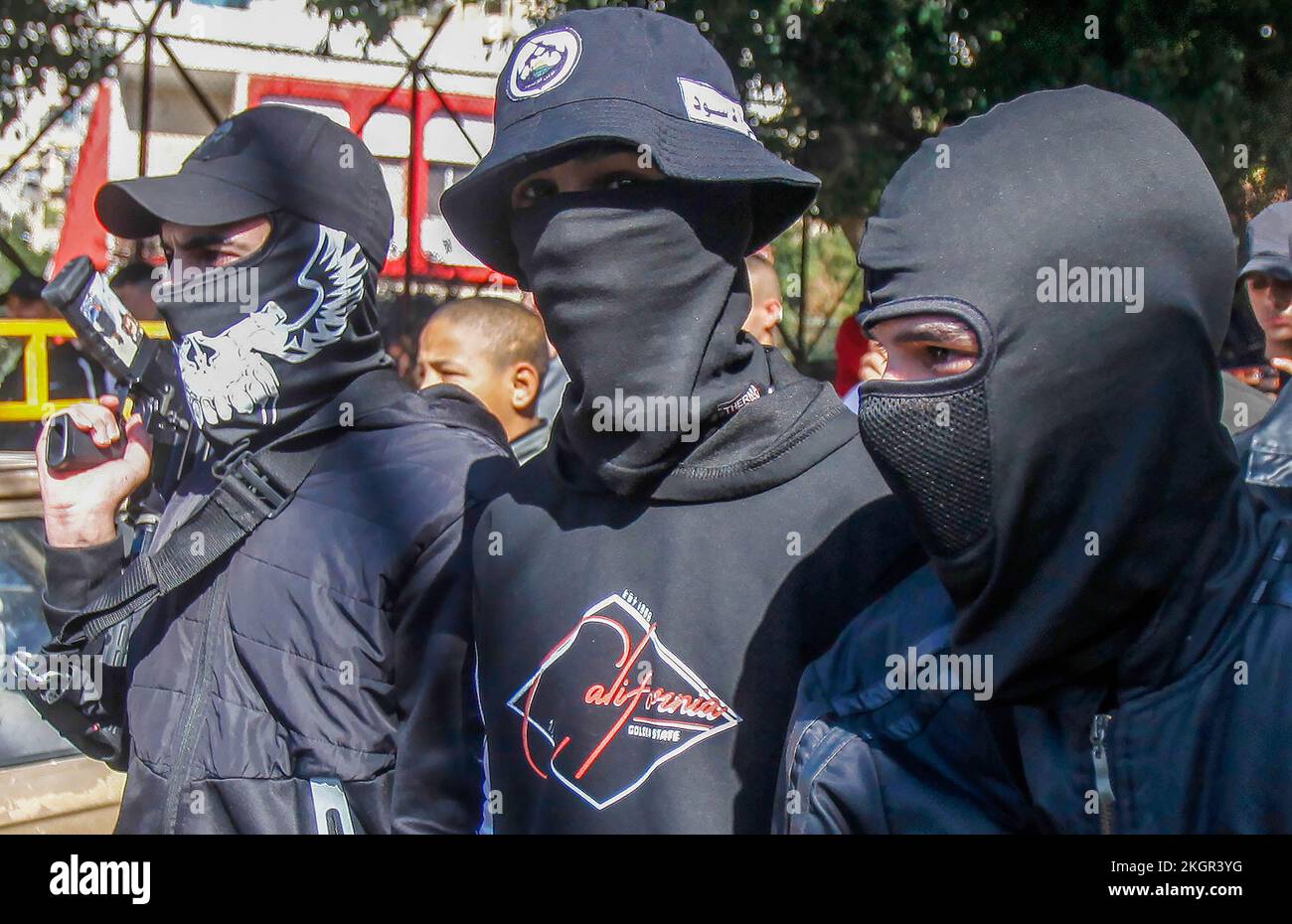 Masked gunmen take part during the funeral of Palestinian Amjad ...