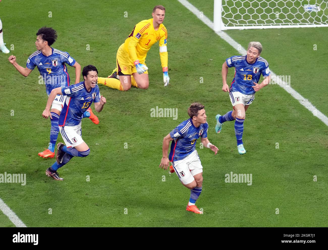 Japan’s Ritsu Doan celebrates scoring their side's first goal of the ...