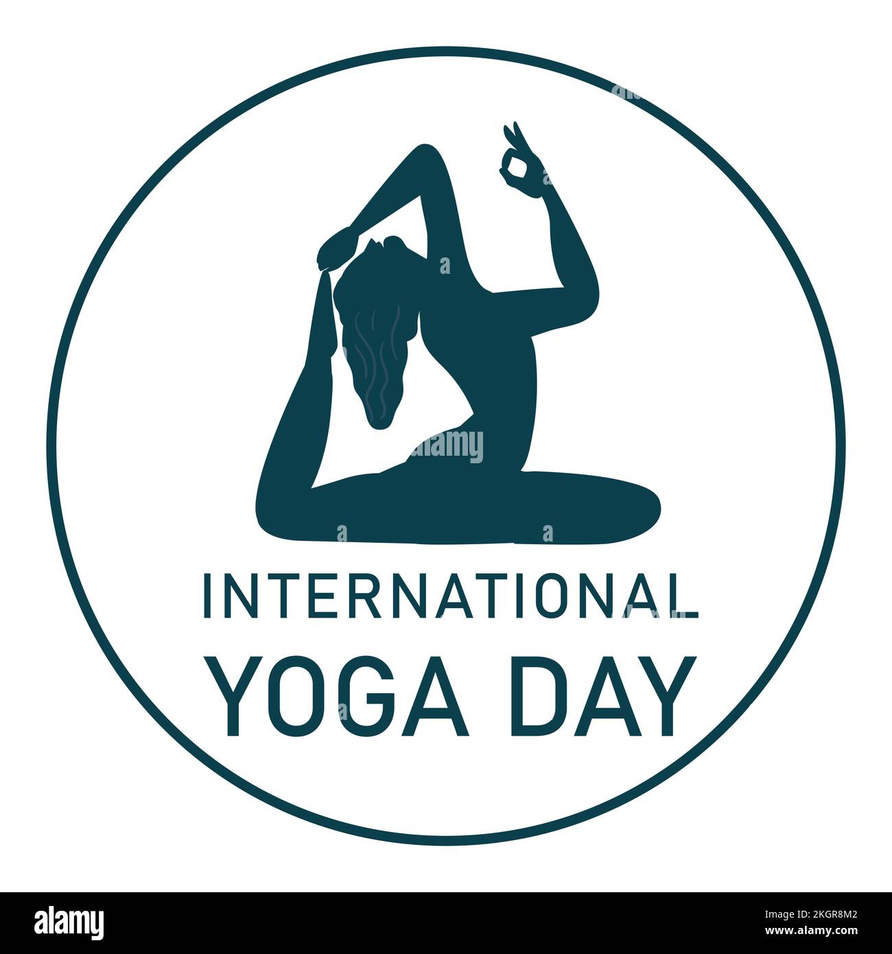 Happy yoga day vector illustration with dark blue text effect in round ...