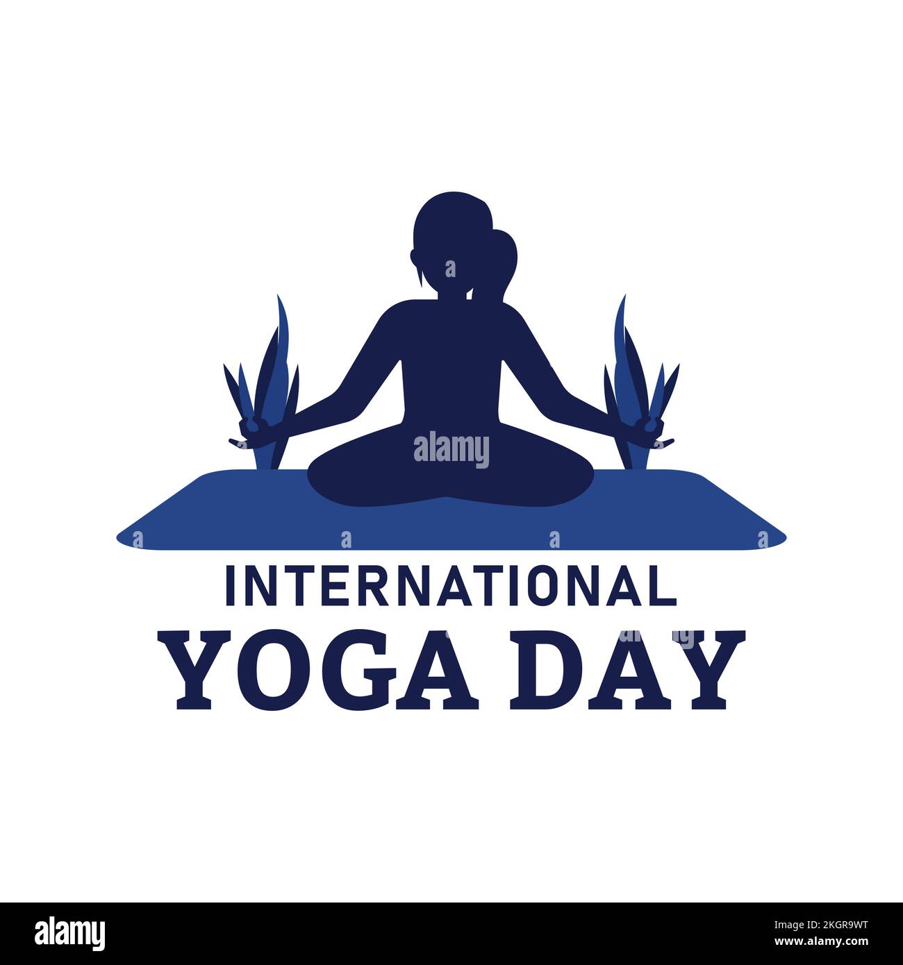 Beautiful yoga day vector illustration with blue text effect, dark blue ...