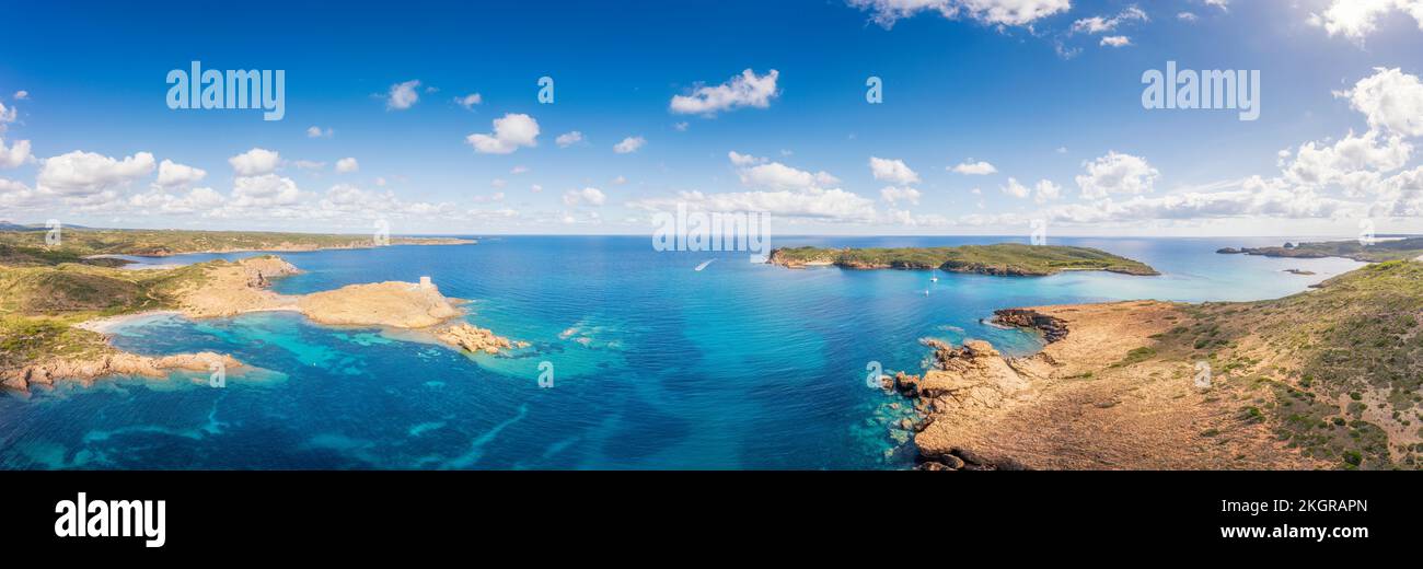 Spain, Balearic Islands, Menorca, Aerial panorama of Colom Island and ...