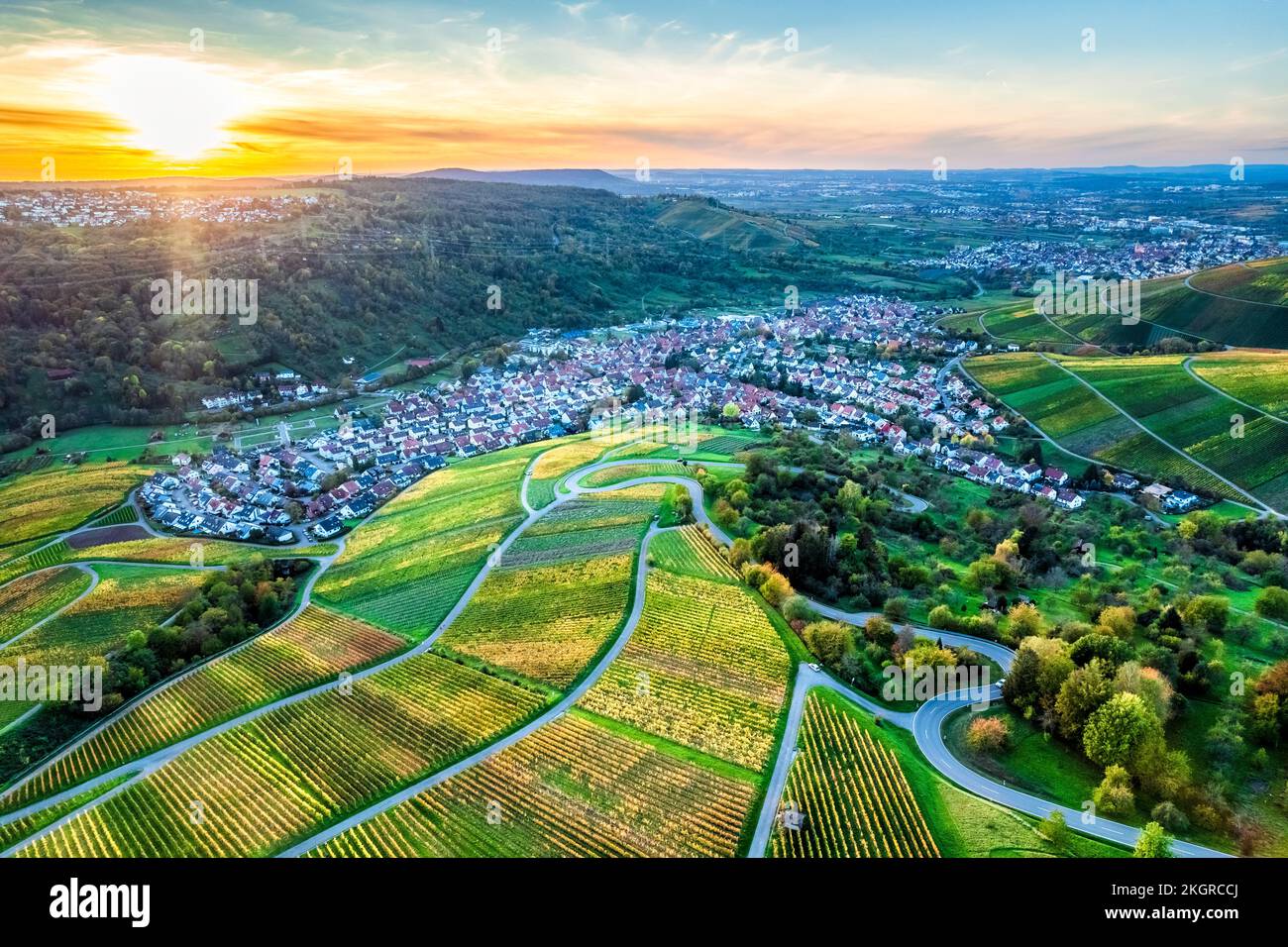 Drone view town vineyards remstal valley sunset hi-res stock photography and images - Alamy