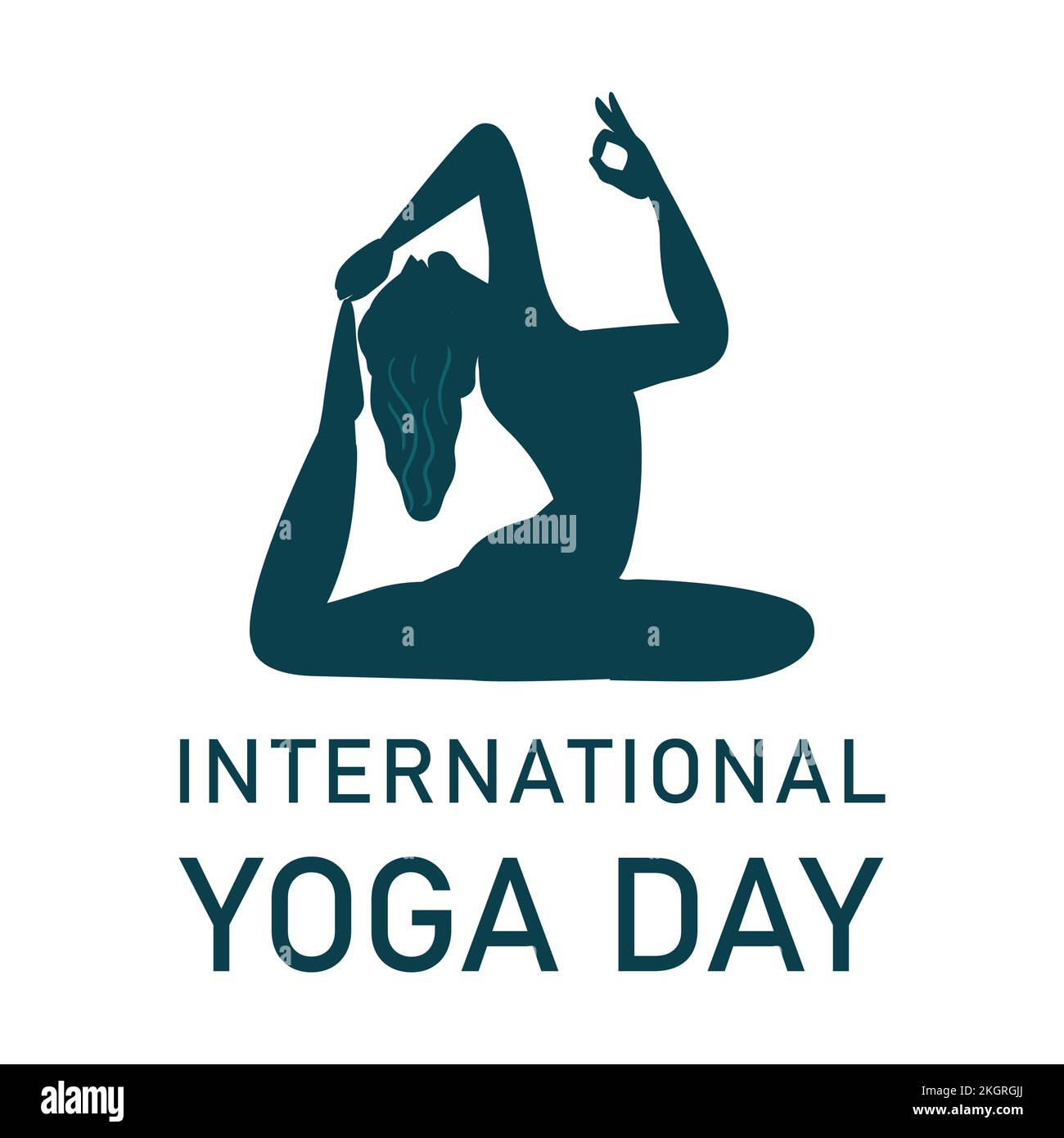 Stylish yoga day vector illustration with text effect, dark blue, yoga ...