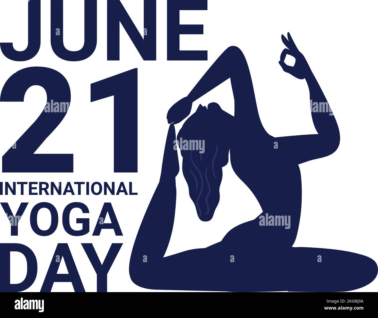 Happy yoga day vector illustration with dark blue text effect, dark ...