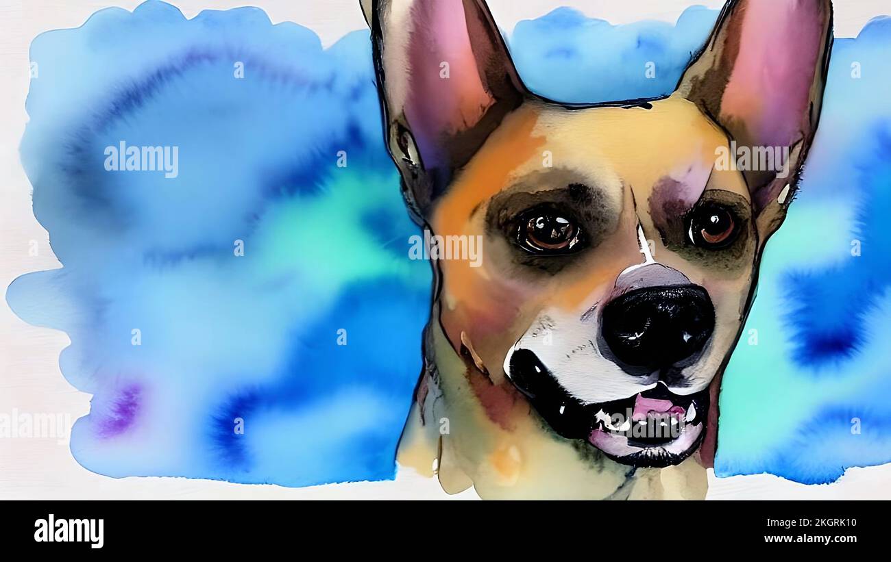 Watercolor dog drawing background, colorful dog illustration Stock ...