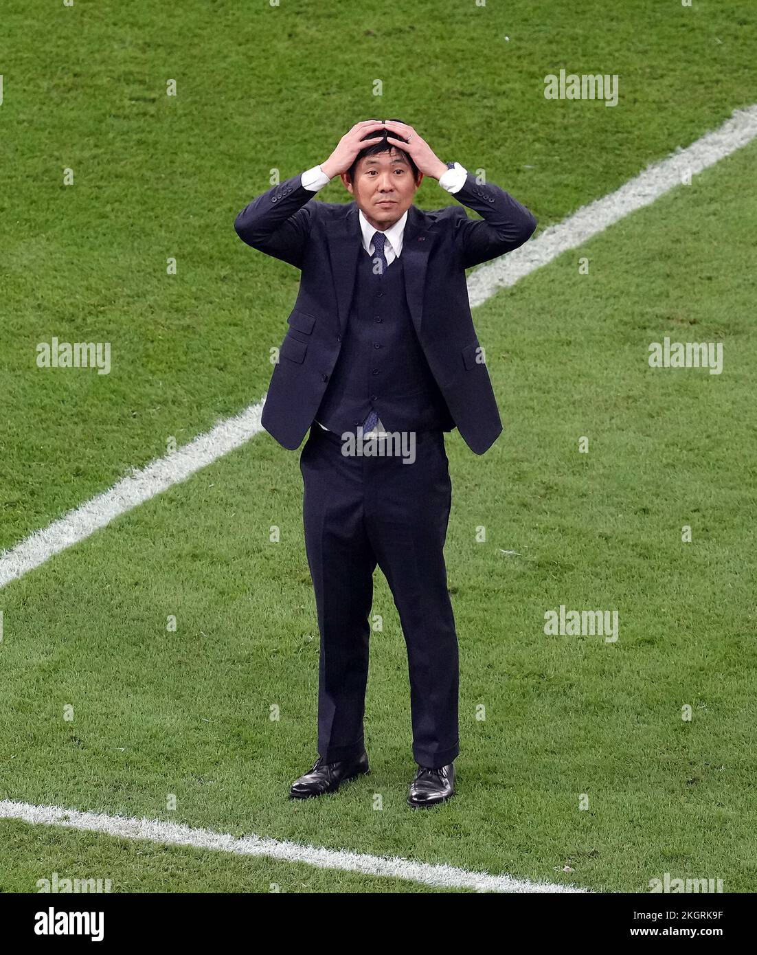 Japan manager Hajime Moriyasu reacts after the FIFA World Cup Group E ...