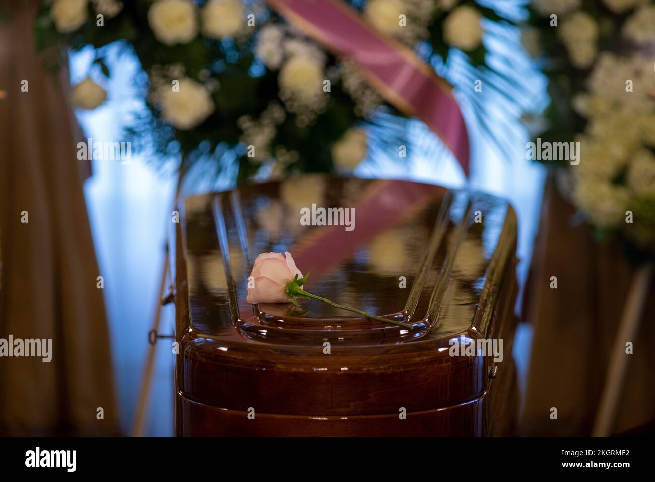 Madrid, Spain. 23rd Nov, 2022. A flower is laid on the coffin of Cuban ...