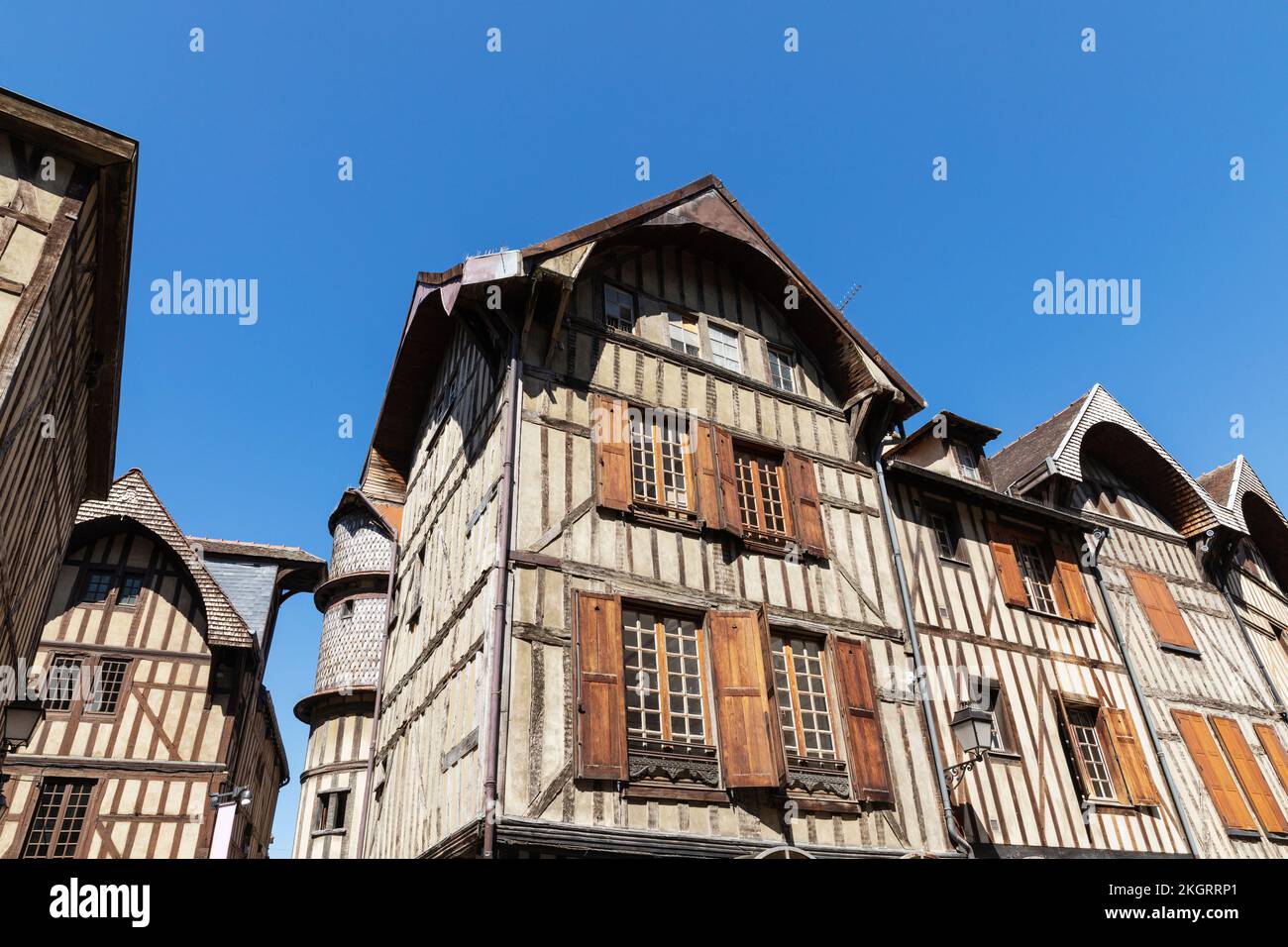 France, Grand Est, Troyes, Historic half-timbered townhouses Stock ...