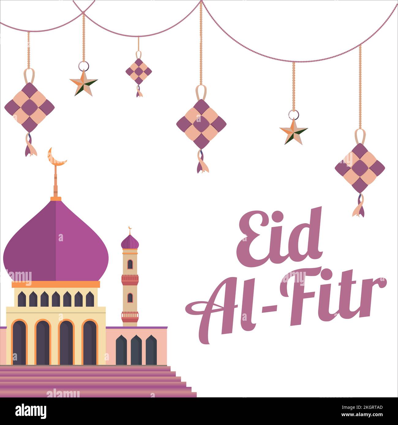 Beautiful Eid Al-Fitr Mubarak with purple text effect, Holy festival of ...