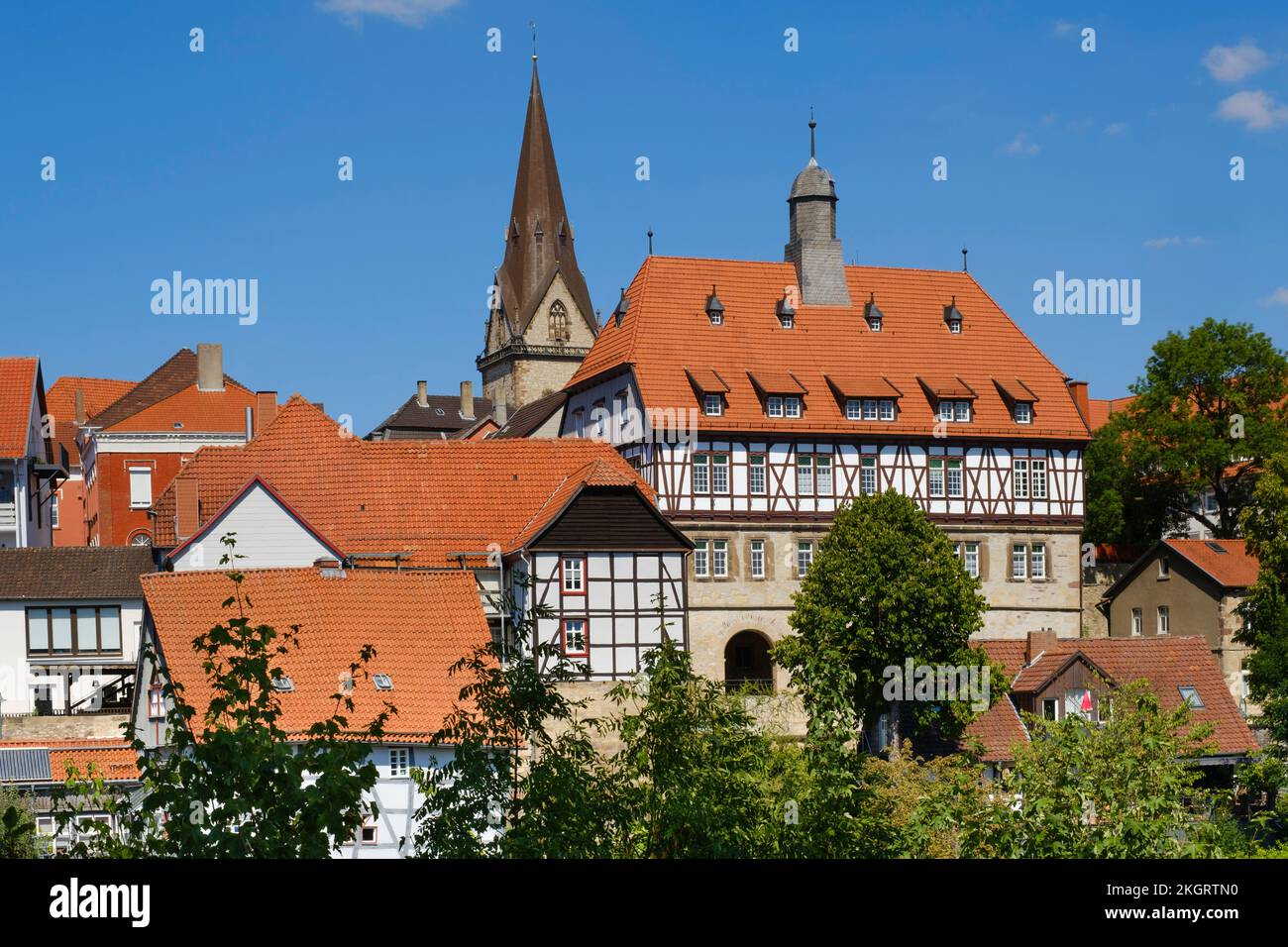 Germany, North Rhine-Westphalia, Warburg, Half-timbered town hall with ...