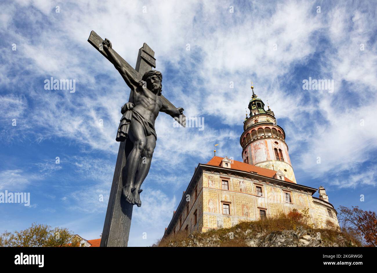 Czech Republic, South Bohemian Region, Cesky Krumlov, Sculpture of ...