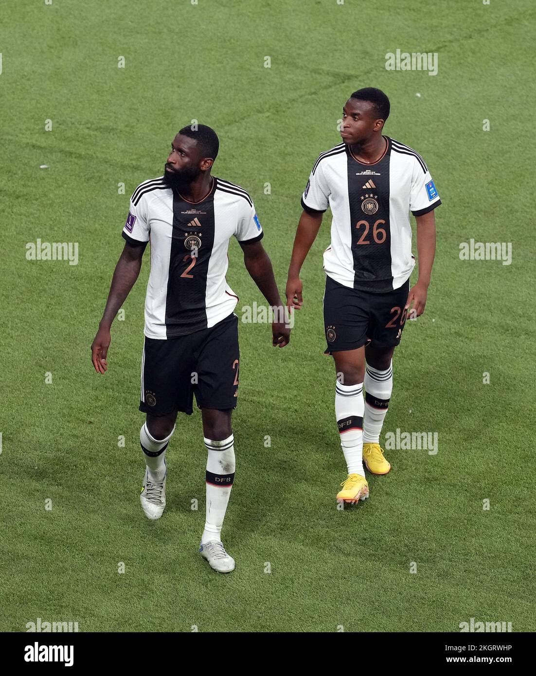 Germany's Antonio Rudiger and Youssoufa Moukoko (right) after the FIFA ...